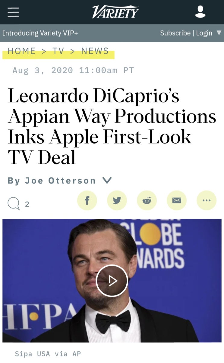 레오나르도 디카프리오 설립 프로덕션 회사 'Appian Way', 애플과 배급 우선권 계약(First-Look deal) 체결 ...