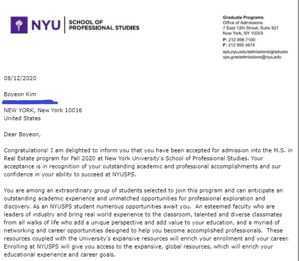 뉴욕대학교 부동산학과 NYU 석사과정 입학!/ SOP 쓰는법 : 네이버 블로그