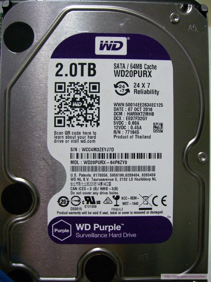 WD20PURX-64P6ZY0 SATA 2TB 웨스턴디지털 사타 하드디스크 3.5인치 WD(Western Digital ...
