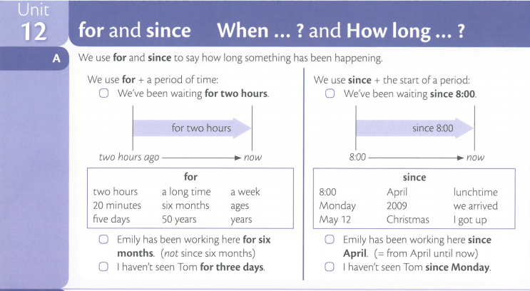 12, 영어문장만들기, Grammar_In_Use Intermediate_Unit_12, for and since, how ...