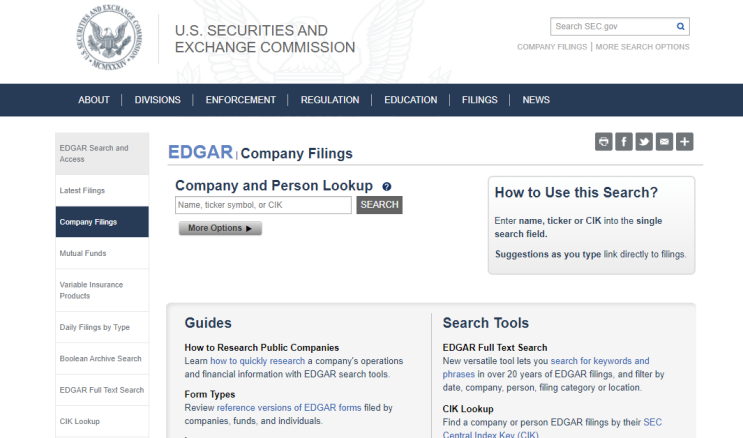 우리나라 전자공시시스템(DART)처럼 미국주식시장에 상장된 회사 정보 검색하는 사이트 EDGAR : 네이버 블로그