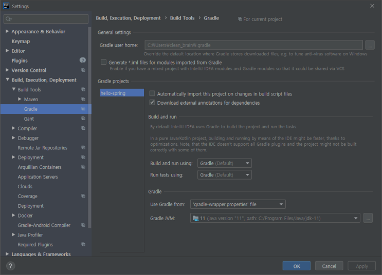 Spring Boot Gradle 빌드시 Could not target platform: 'Java SE 11' using tool chain: 'JDK 8 (1.8 ...