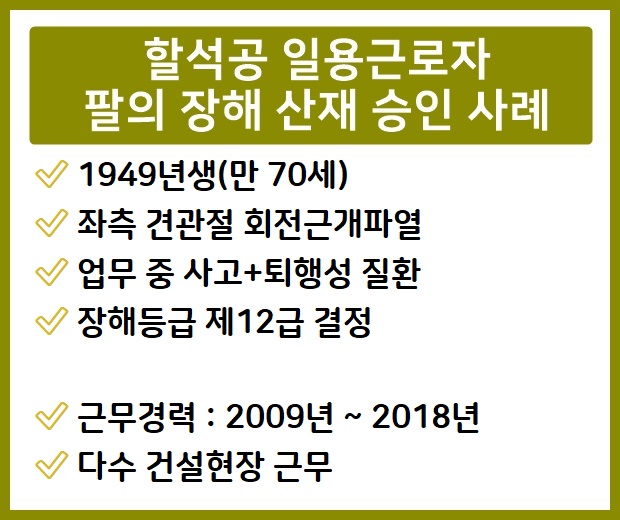산재노무사 건설현장 일용직 할석공 견관절 회전근개파열 산재 장해보상 사례 네이버 블로그