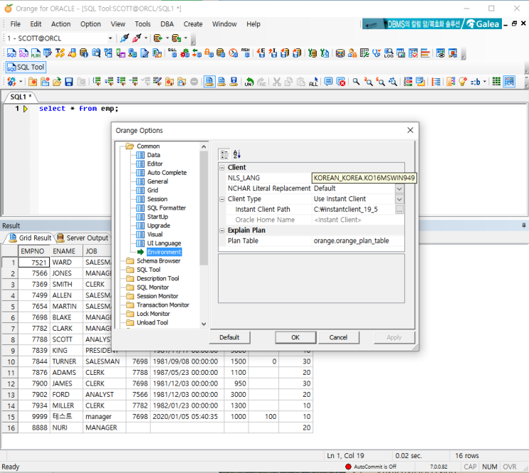 [Oracle] 오렌지 한글깨짐 해결방법. How to change options in Korean in an orange ...