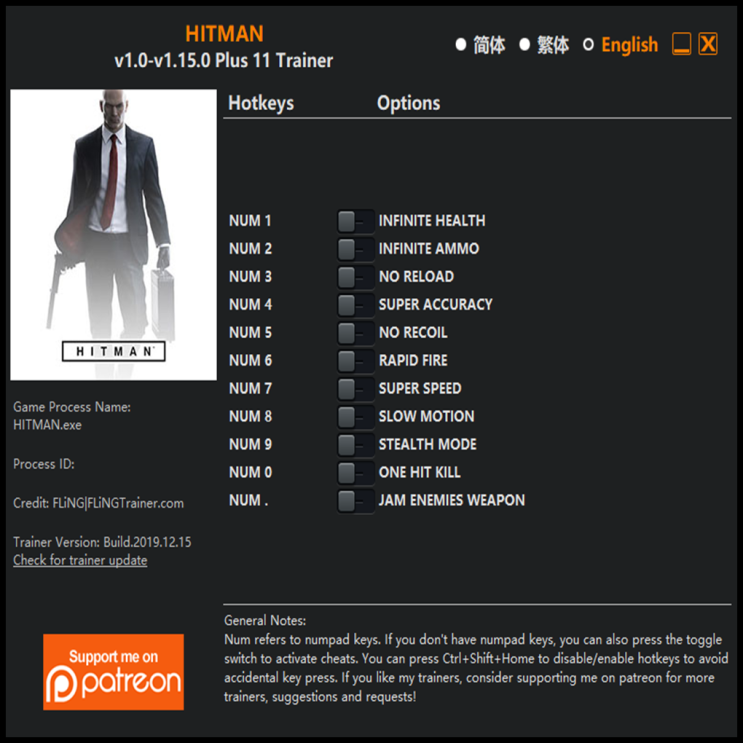 191215 히트맨 트레이너 (HITMAN Trainer v1.0-v1.15.0 +11)3DM : 네이버 블로그