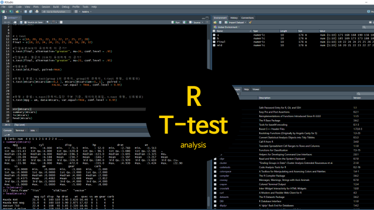Rstudio를 이용한 t-test (independent two sample t-test and Paired sample t ...