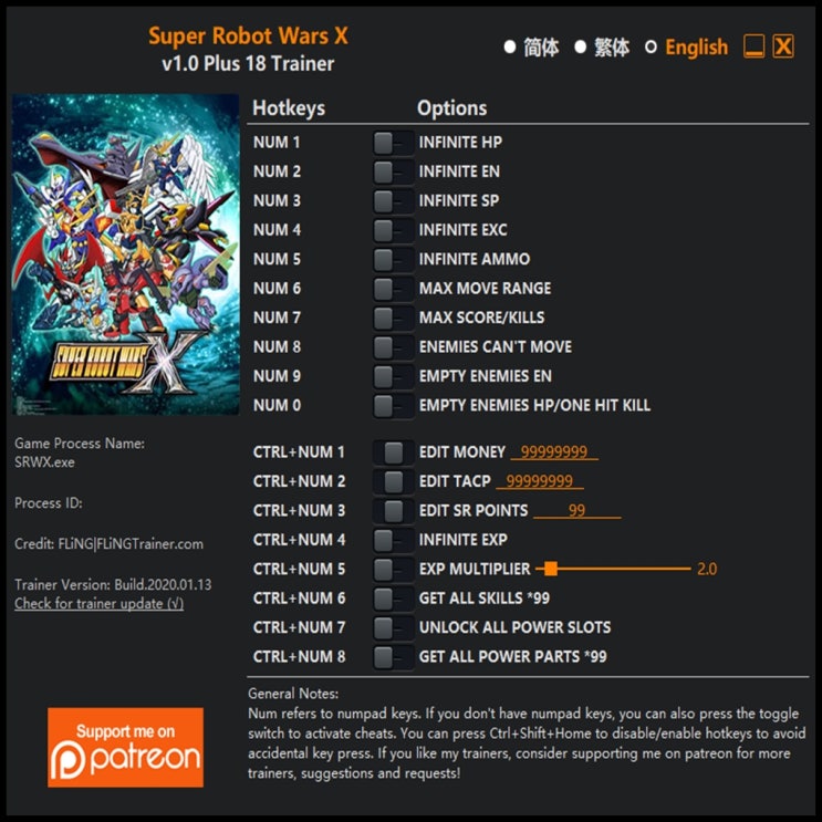 200113-슈퍼로봇대전X 트레이너 (Super Robot Wars X Trainer v1.0 +18)3DM : 네이버 블로그