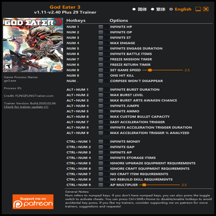 200207-갓 이터 3 트레이너 (God Eater 3 Trainer v1.11-v2.40 +29)3DM : 네이버 블로그