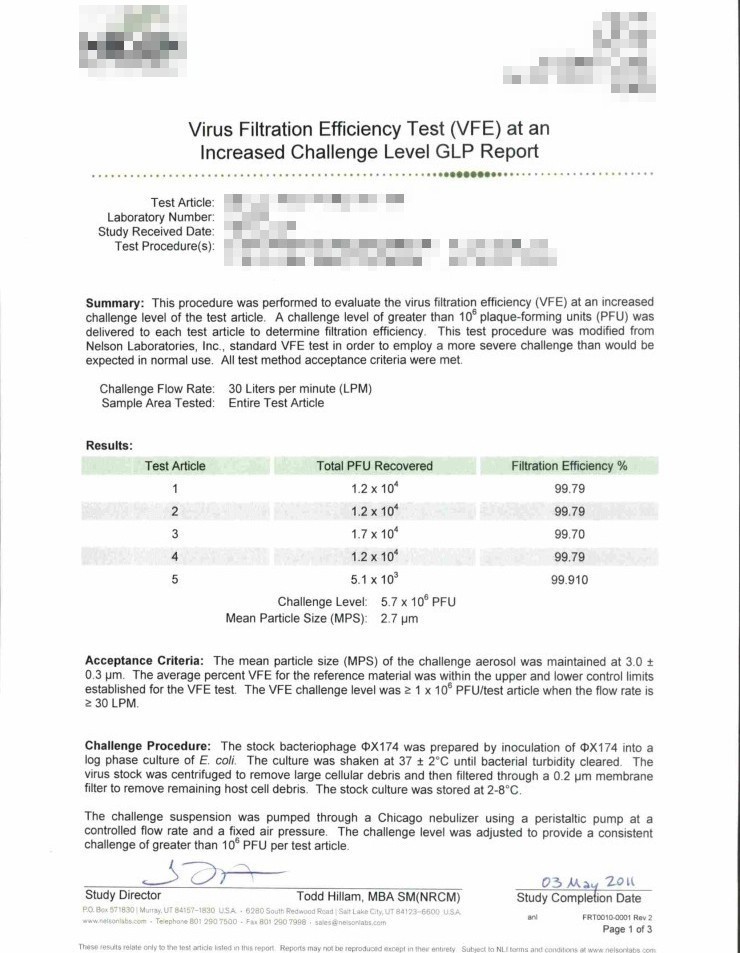 마스크 바이러스 필터성능(BFE, VFE) 필터효율 시험 미국 BFE VFE 시험 안내 ASTM F2100-19 EN 14683 ...