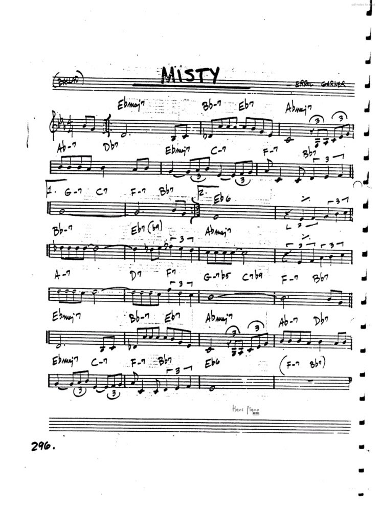 Misty/Jazz Music Chart(arr.Hans Piano) : 네이버 블로그