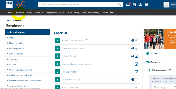호주 블번 유학생의 일기#2_ QUT 수강신청방법 : 네이버 블로그