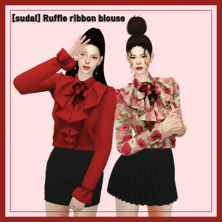 [심즈4 여심의상] sudal - Ruffle ribbon blouse : 네이버 블로그