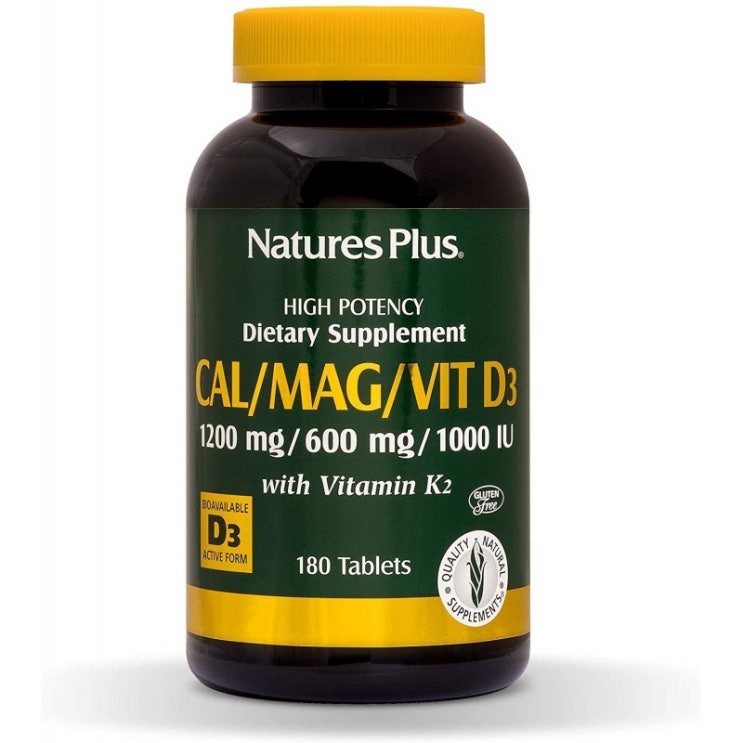 Natures Plus Cal / Mag / VIT D3 (K2-1200 mg / 600 mg / 1000 IU 180 정 ...