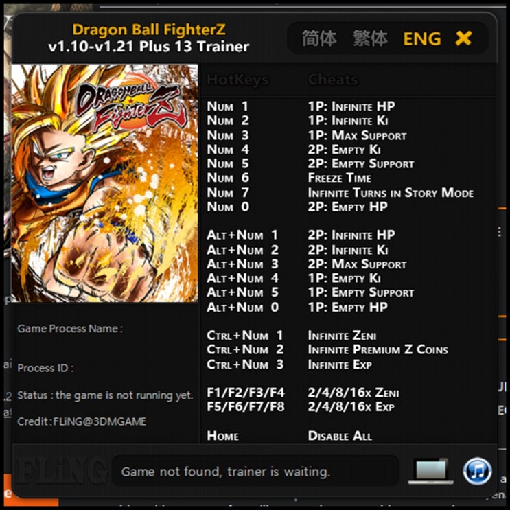 200227-드래곤볼 파이터즈 트레이너 (Dragon Ball FighterZ Trainer v1.10-v1.21 +13)3DM ...