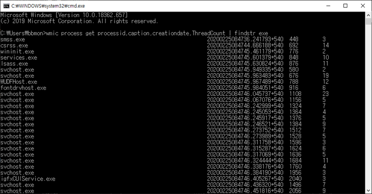 윈도우 프로세스 실행시간 가져오기 (wmic process get) : 네이버 블로그