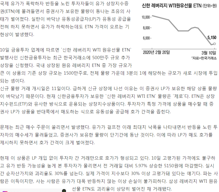 신한 레버리지 wti원유 선물 etn: LP물량 소진으로 유가는 하락하는데 올라가는 기 현상이.. : 네이버 블로그