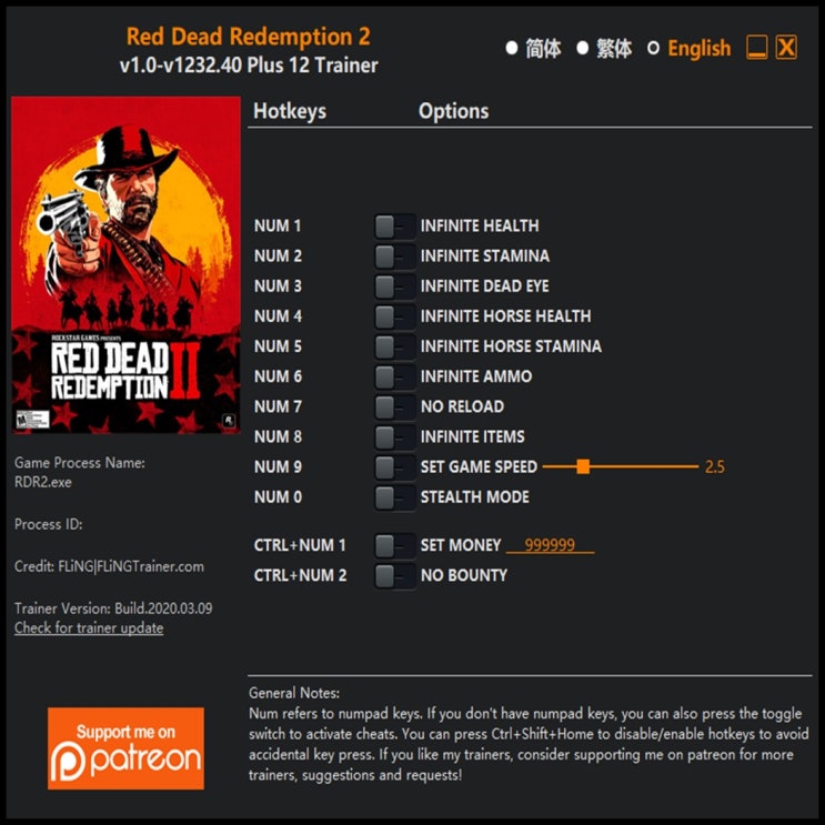 200310-레드 데드 리뎀션 2 트레이너 (Red Dead Redemption 2 Trainer v1.0-v1232.40 ...