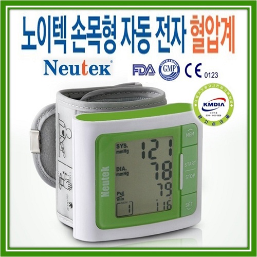 neutek neutek혈압계 손목형 자동혈압계 전자혈압계 손목형혈압측정계 혈압측정기 맥박측정 혈압기 노이텍혈압계 1개 ...