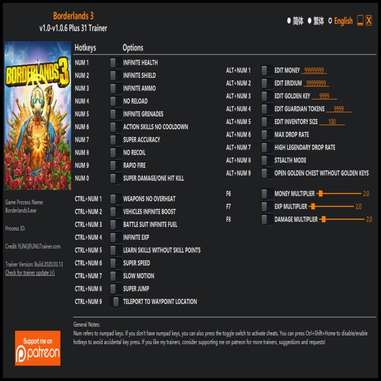 200314-보더랜드 3 트레이너 (Borderlands 3 Trainer v1.0-v1.0.6 +31)3DM : 네이버 블로그