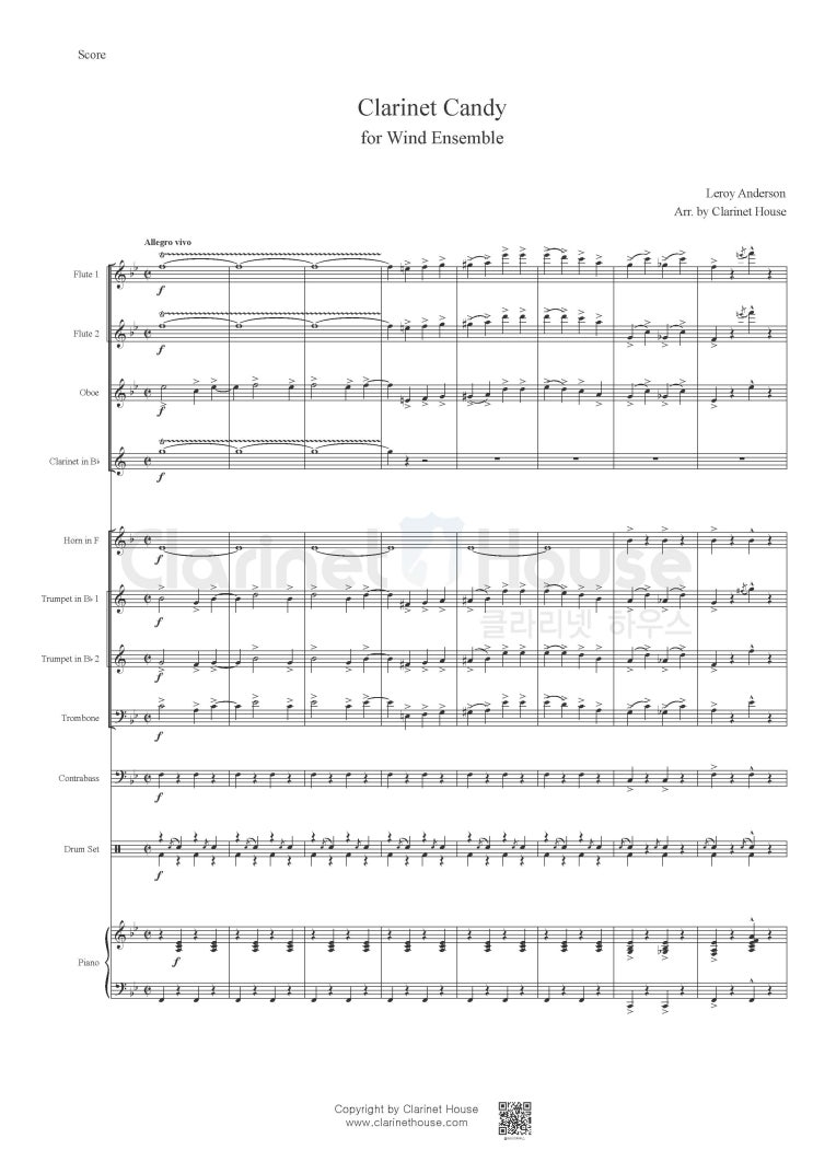 르로이 앤더슨:클라리넷 캔디(Clarinet Candy)윈드 앙상블 악보 편곡 : 네이버 블로그