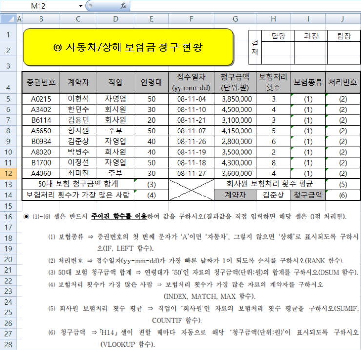 ITQ 엑셀 함수 2008년 12월 E형 기출문제 해설! : 네이버 블로그