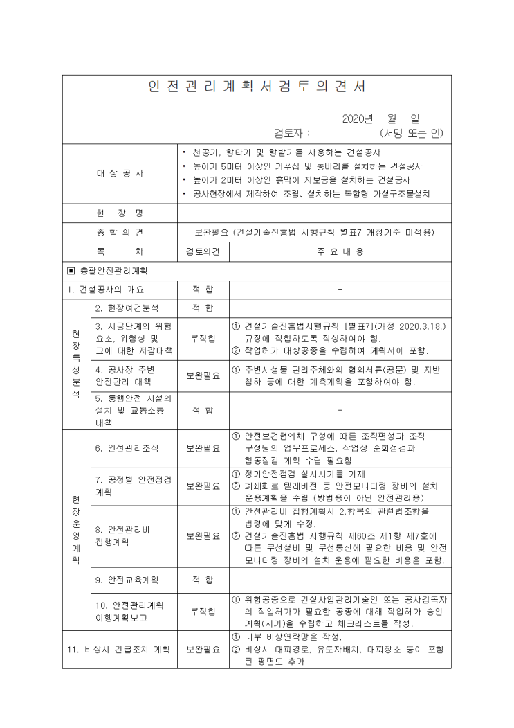 안전관리계획서 검토내용 사례2 네이버 블로그