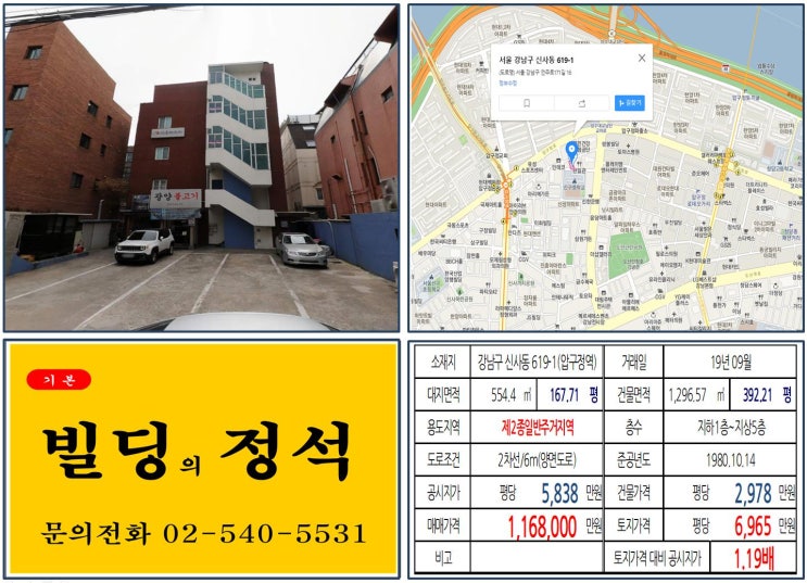 강남구 압구정역 100억 빌딩 실거래가 조회 신사동 619 1 압구정역 116억 8000만 원 평당 6965만 원