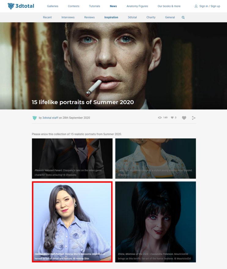 나의 2020년 개인 작품 자화상이 3DTotal의 에 선정되었다. : 네이버 블로그