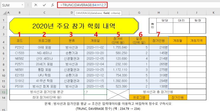 [ITQ 엑셀] TRUNC함수, DAVERAGE함수 : 네이버 블로그