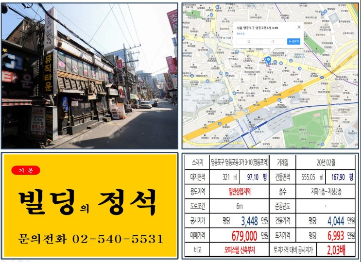 영등포구 영등포먹자상권 60억 꼬마빌딩 실거래가 조회 영등포동3가 3 10 영등포역 67억 9000만 원 평당