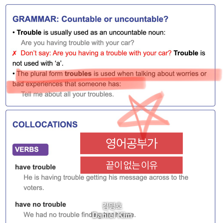 첨삭노트 Trouble Vs Troubles 단수형 복수형 가산명사 불가산명사 네이버 블로그