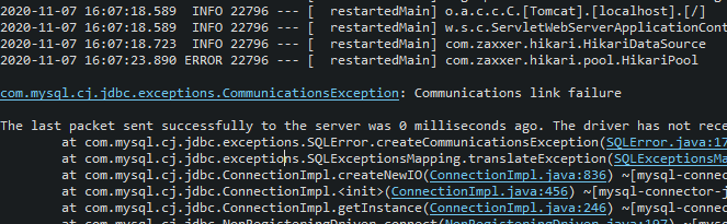 [Spring] com.mysql.cj.jdbc.exceptions.CommunicationsException: Communications link failure : 네이버 블로그