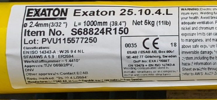 Exaton 25.10.4.L S68824R150,T-2594 Avesta,Avesta ER2594,NS630,E320LR ...