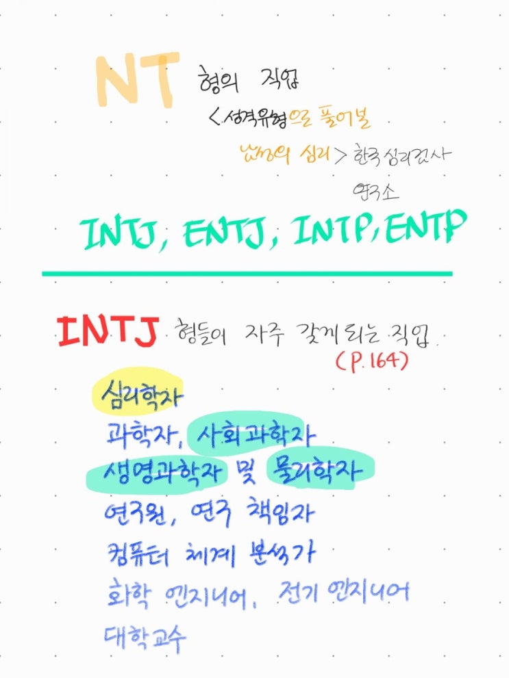 캐릭터 창작을 위한 mbti) nt형들이 자주 갖게 되는 직업 : 네이버 블로그