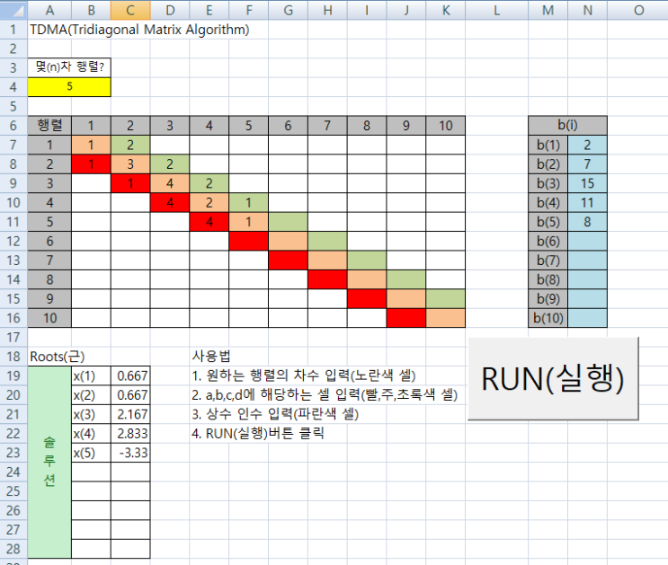 TDMA(Tridiagonal Matrix Algorithm)를 이용한 행렬풀이(실습편) : 네이버 블로그