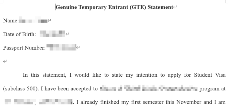 호주 학생비자 (subclass 500) 준비하기: GTE Statement : 네이버 블로그