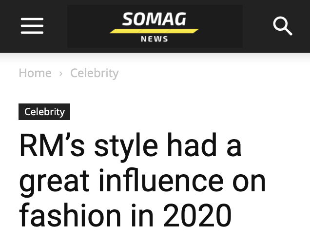 BTS RM style had a great influence on fashion in 2020 : 네이버 블로그