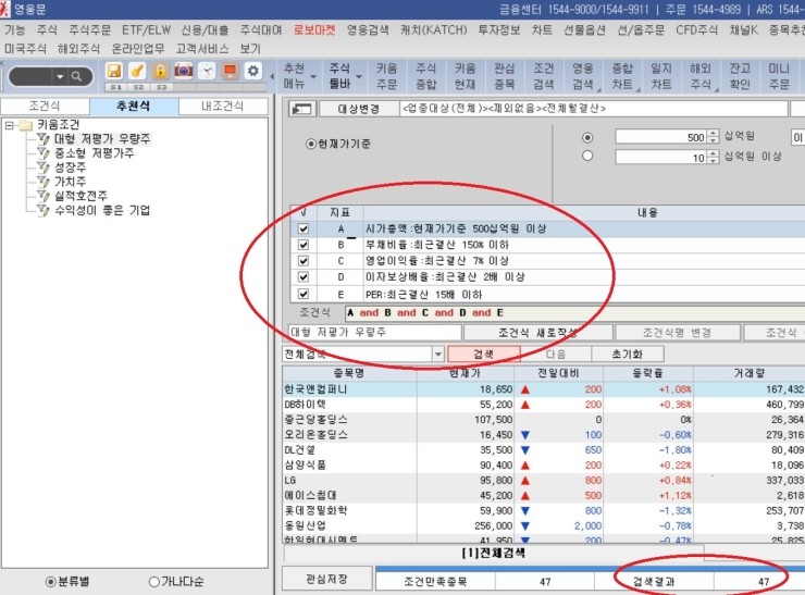 키움증권 Hts 조건검색 추천식으로 저평가우량주 성장주 가치주 실적호전주 수익성이 좋은 기업 발굴하기 네이버 블로그