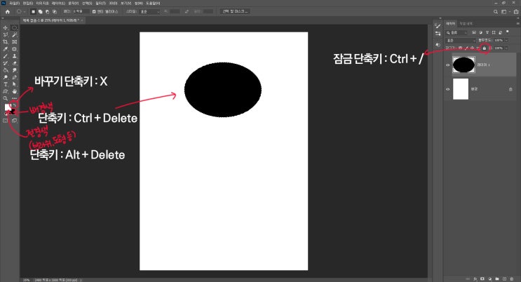 포토샵 전경색 배경색 변경 및 채우기 레이어 잠금해제 단축키 네이버 블로그