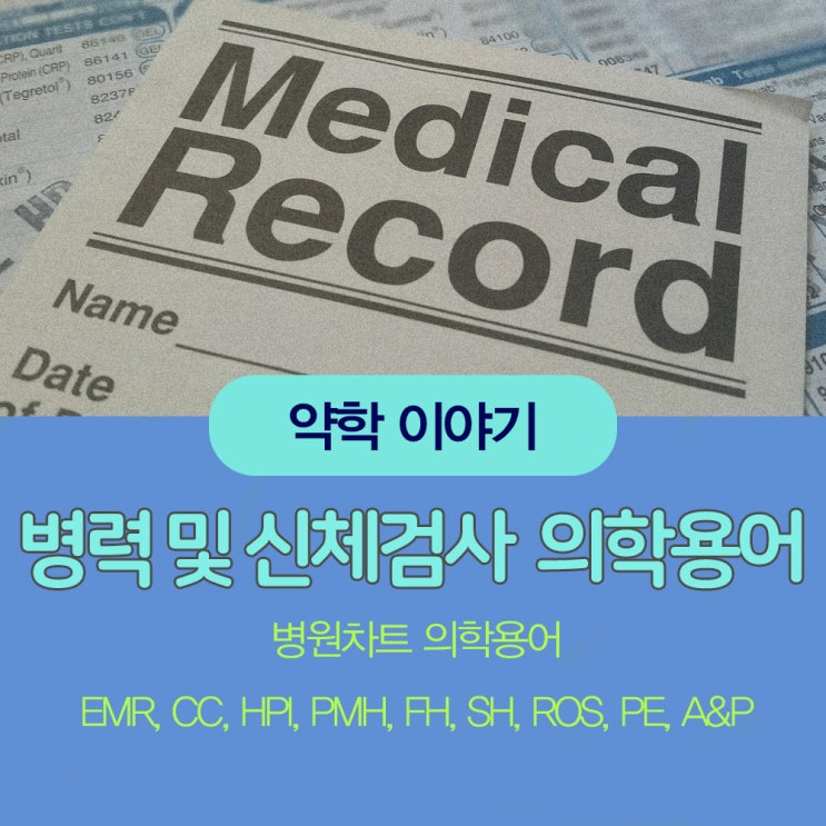 병력 및 신체검사 의학용어 EMR, CC, HPI, PMH, FH, SH, ROS, PE, A&P (병원차트 의학용어 ...
