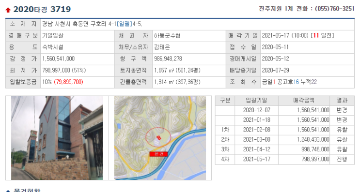 210621일 5차예정 법원 경매 매각금액 8억매각기일 210517사천시 구호리 2020타경 3719 모텔경매호텔