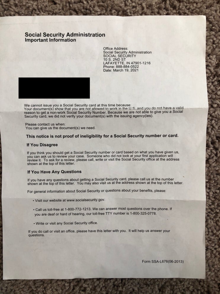 [미국/인디애나] 운전면허 따기 1편 - SSN denial letter 받기 (SSN이 있음에도 SSN denial ...