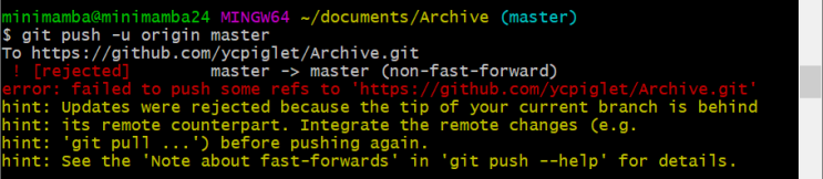 [Git] 에러(1) 깃허브 git push -u origin master 오류 및 해결 방법 : rejected, non ...