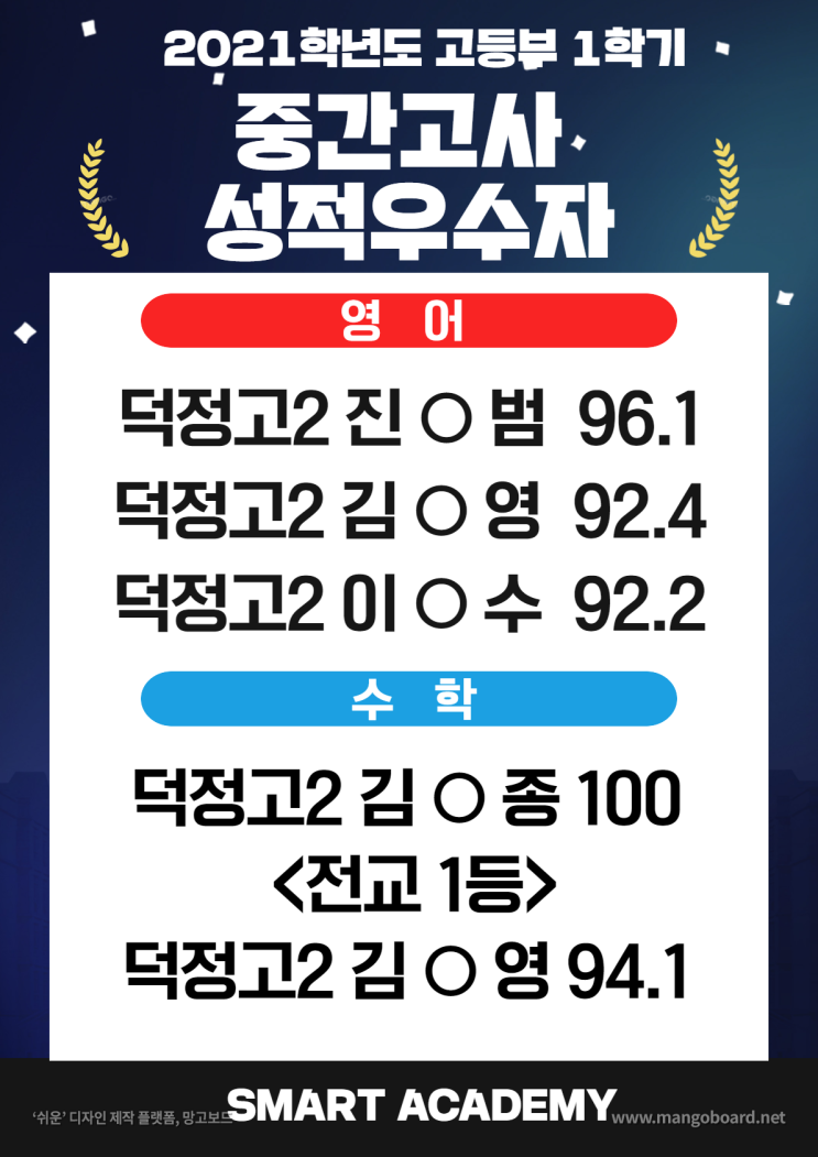 덕정스마트학원 2021학년도 1학기 중간고사 성적우수자 발표 And 시상식 네이버 블로그