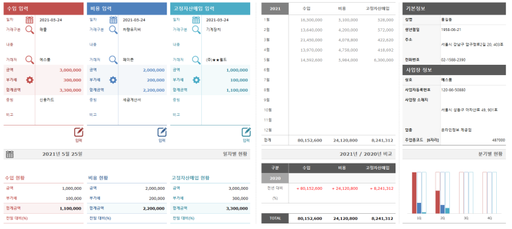국세청 홈텍스 간편장부 프로그램개인 및 소규모 신규 사업자 종합소득세신고 총수입금액 및 필요경비명세서 간편장부 소득금액