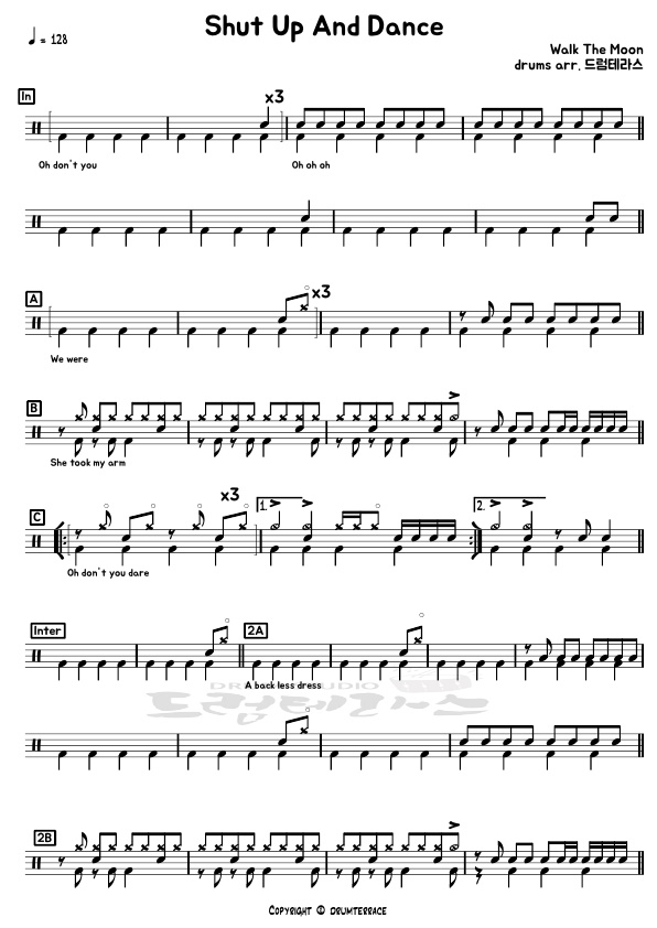 [드럼악보] Walk the Moon - Shut Up and Dance : 네이버 블로그
