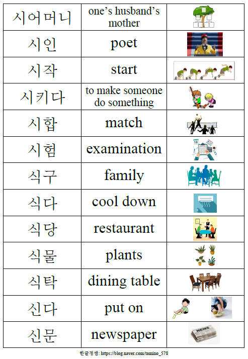 [한글 기초 사전] '시'로 시작하는 단어 모음 (Words collection of starting with '시 ...