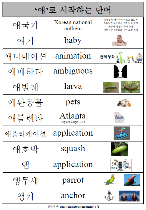[한글 기초 사전] '애'로 시작하는 단어 모음 (Words collection of starting with '애 ...