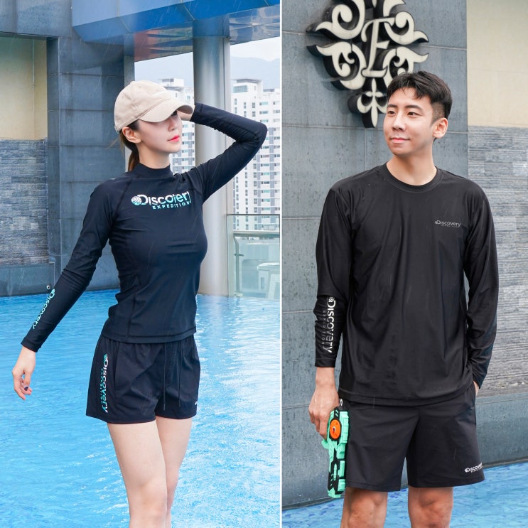 디스커버리 커플 래쉬가드 세트 여름휴가 수영복 And 보드숏 반바지 꿀핏 네이버 블로그