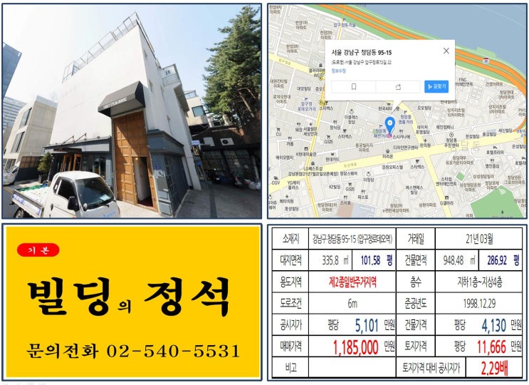 강남구 청담동 명품거리 100억 올근생 꼬마빌딩 실거래가 조회 청담동 95 15 압구정로데오역 118억 5000만 원